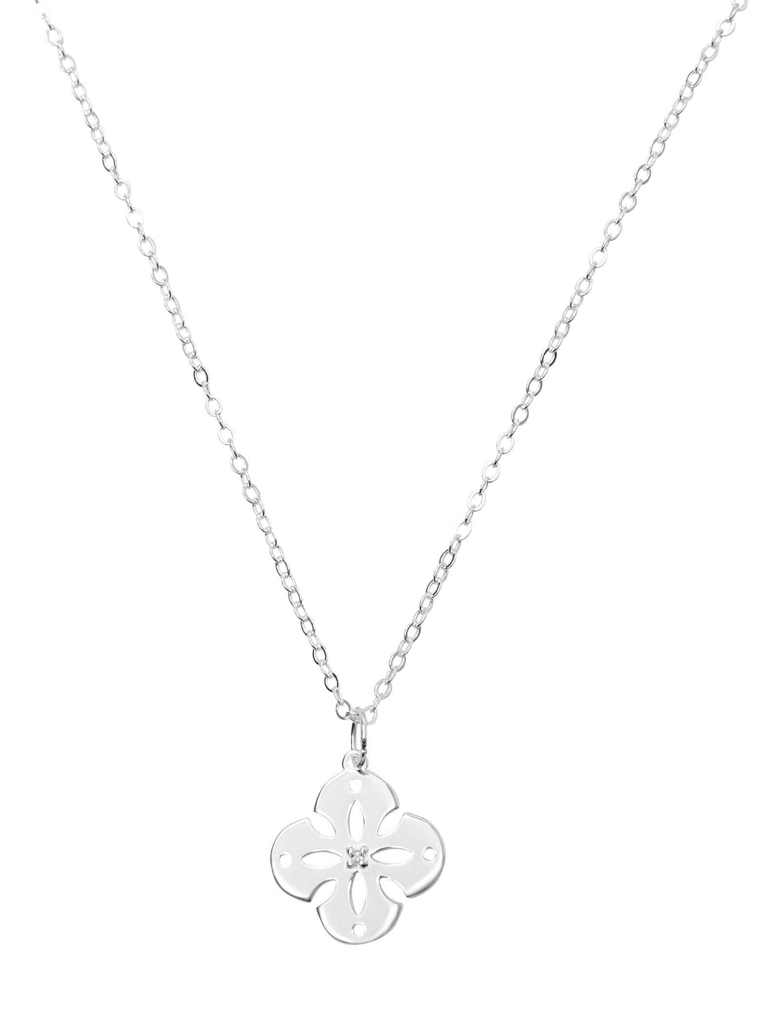 Inara Necklace - Sterling Silver with Geometric Flower Pendant | Pastiche